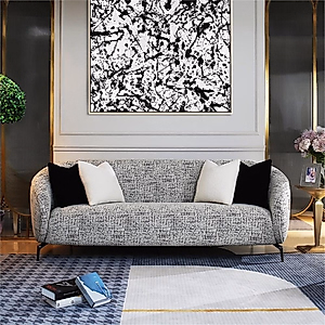 Michael Amini Noir Boucle 94" W Fabric Sofa in Ivory/Black Finish