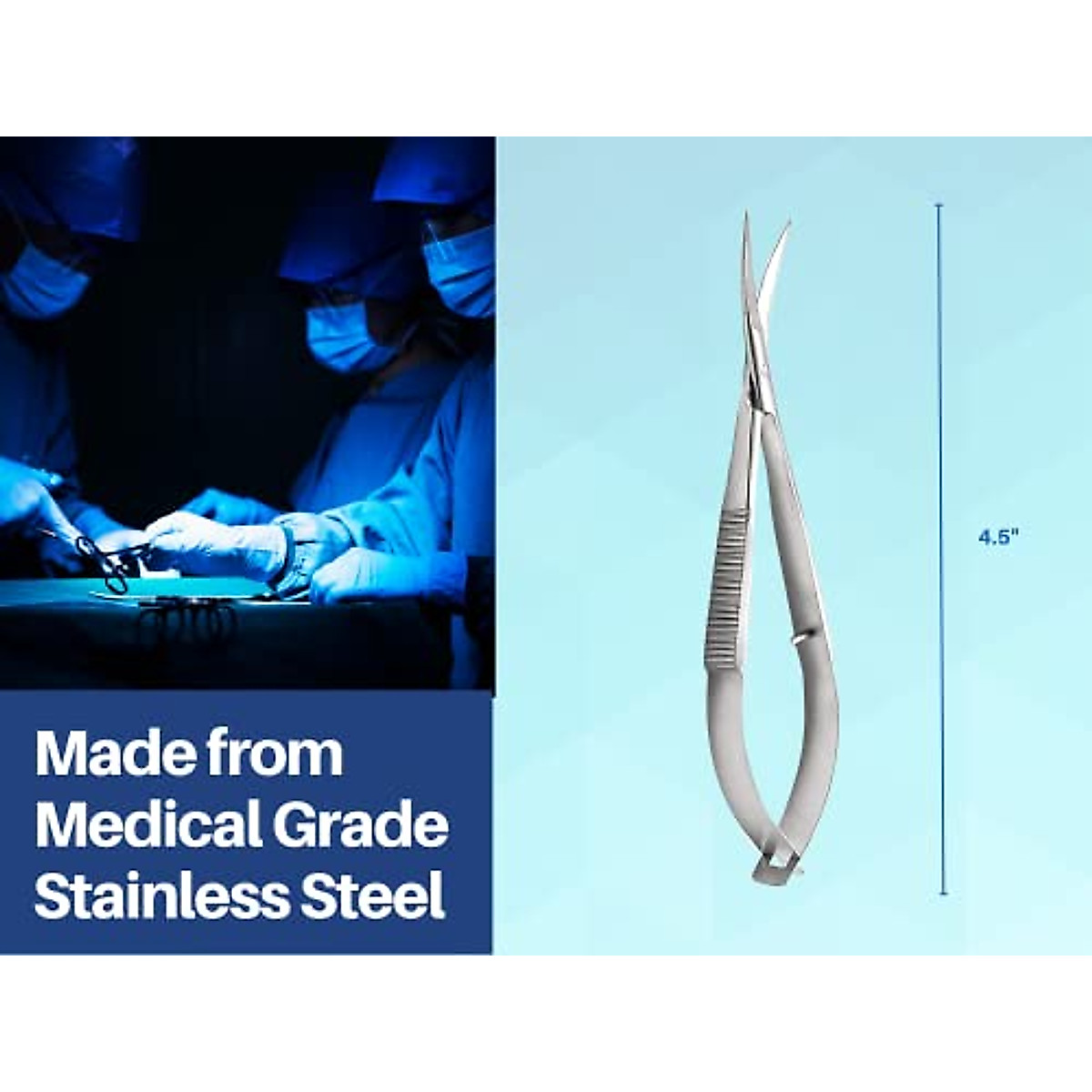 Micro Scissors 4.5" curved Castroviejo stitch cutting embroidery spring action extra sharp Squeeze scissors for ENT eye skin dental veterinary surgeon by Artman Instruments