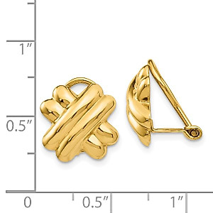 14K Yellow Gold Non Pierced Clip On Crisscross Stud Earrings