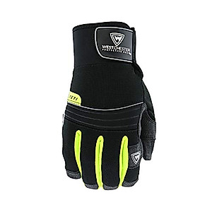 West Chester Pro Series 96652 Yeti Waterproof Winter Work Gloves - [1 Pair] Large, Synthetic Leather Palm, Spandex Backing, HI-VIS Safety Gloves, Black/ Neon Yellow