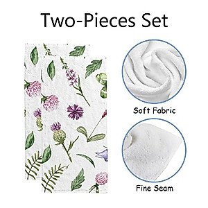 Vantaso Bath Hand Towels Set of 2 Purple Wild Flowers Soft and Absorbent Washcloths Kitchen Hand Towel for Bathroom Hotel Gym Spa
