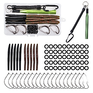 Wacky Rig Worm Hooks Fishing Tool Kit, 81PCS Fish Worm O Rings Set Weedless Hook for Largemouth and Smallmouth Bass Fishing