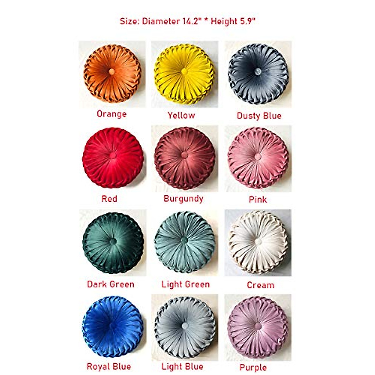 ANBP Pleated Velvet Round Throw Pillow Round Home Decorative Pillow for Couch Sofa Bed Armchair Floor Cushion Yellow