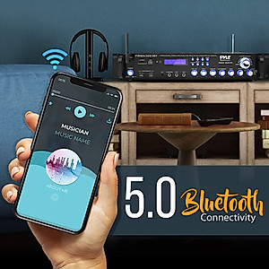 Pyle 3000W Bluetooth Hybrid Speaker-High-Powered Pre-Amplifier w/ 2 VHF Wireless Handheld Microphones, MP3/Aux/USB/SD Readers/FM Radio/Rack Mount Design w/LED Backlight PWMA3003BT