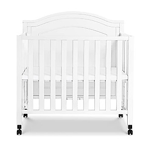 DaVinci Charlie Folding Portable 3-in-1 Convertible Mini Crib and Twin Bed in White, Removable Wheels, Greenguard Gold Certified