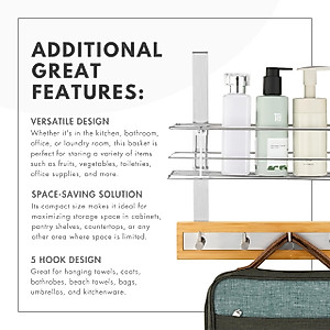 ToiletTree Products Bamboo Wood & Stainless Steel Over The Door Towel Rack with Basket