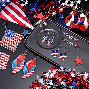 6 Pairs American Flag Earrings Independence Day Earrings Patriotic Earrings Set Red White Blue American USA Flag Earrings 4 of July Teardrop Tassel Rhinestone Drop Earrings Gift for Women