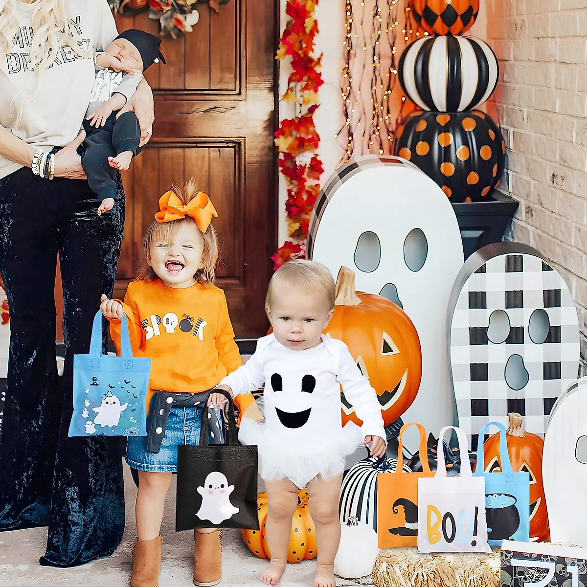 20Pcs Blue Halloween Party Treats Bags, Cute Ghost Cauldron NonWoven Halloween Candy Bag Gift Goodies Tote for Halloween Baby Shower Halloween Happy Boo Day A Little Boo is Almost Due Party Supplies