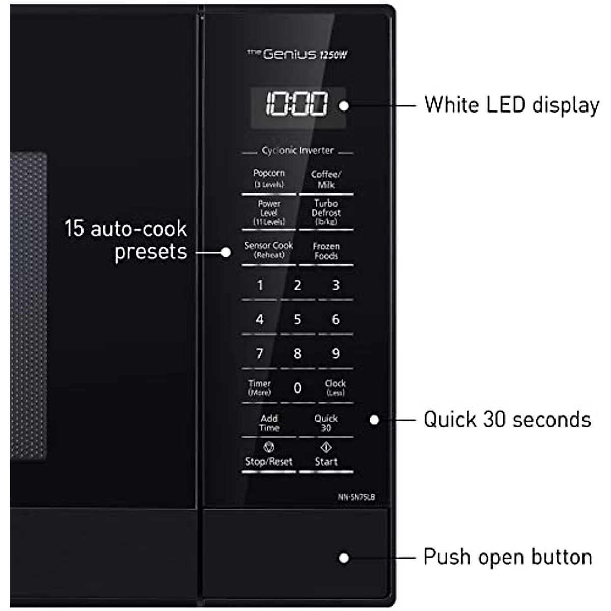 Panasonic NN-SN75LB 1.6 cu.ft Cyclonic Inverter Countertop Microwave Oven 1250Watt Power with Genius Sensor Cooking, cft, Black