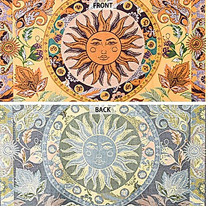 Shesyuki Boho Throw Blanket Reversible Cotton Bohemian Tapestry Hippie Room Decor Outdoor Blanket Double Sided (National Sun Pattern Yellow 50"x60")