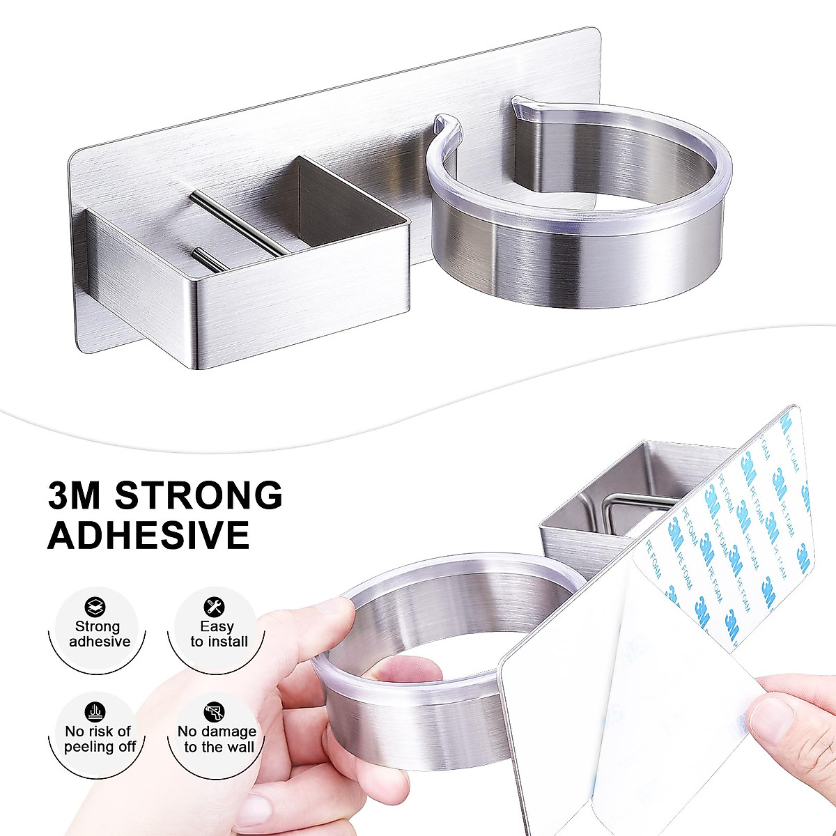 Hair Dryer Holder Wall Mount Hair Tool Organizer, Stainless Steel Hair Dryer Straightener Holder, Bathroom Blow Dryer Holder, Adhesive Curling Iron Holder, Hairdryer Holder Storage Barber Shop Hotel