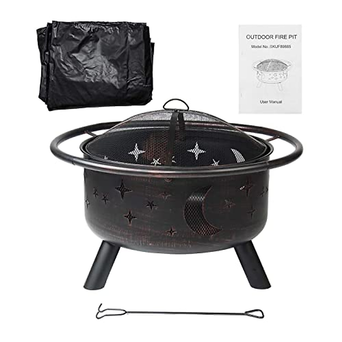 LIUXUEFE Outdoor Fire Pit, 30-inch wo-od-Burning Steel Grill, Fire Pit ...
