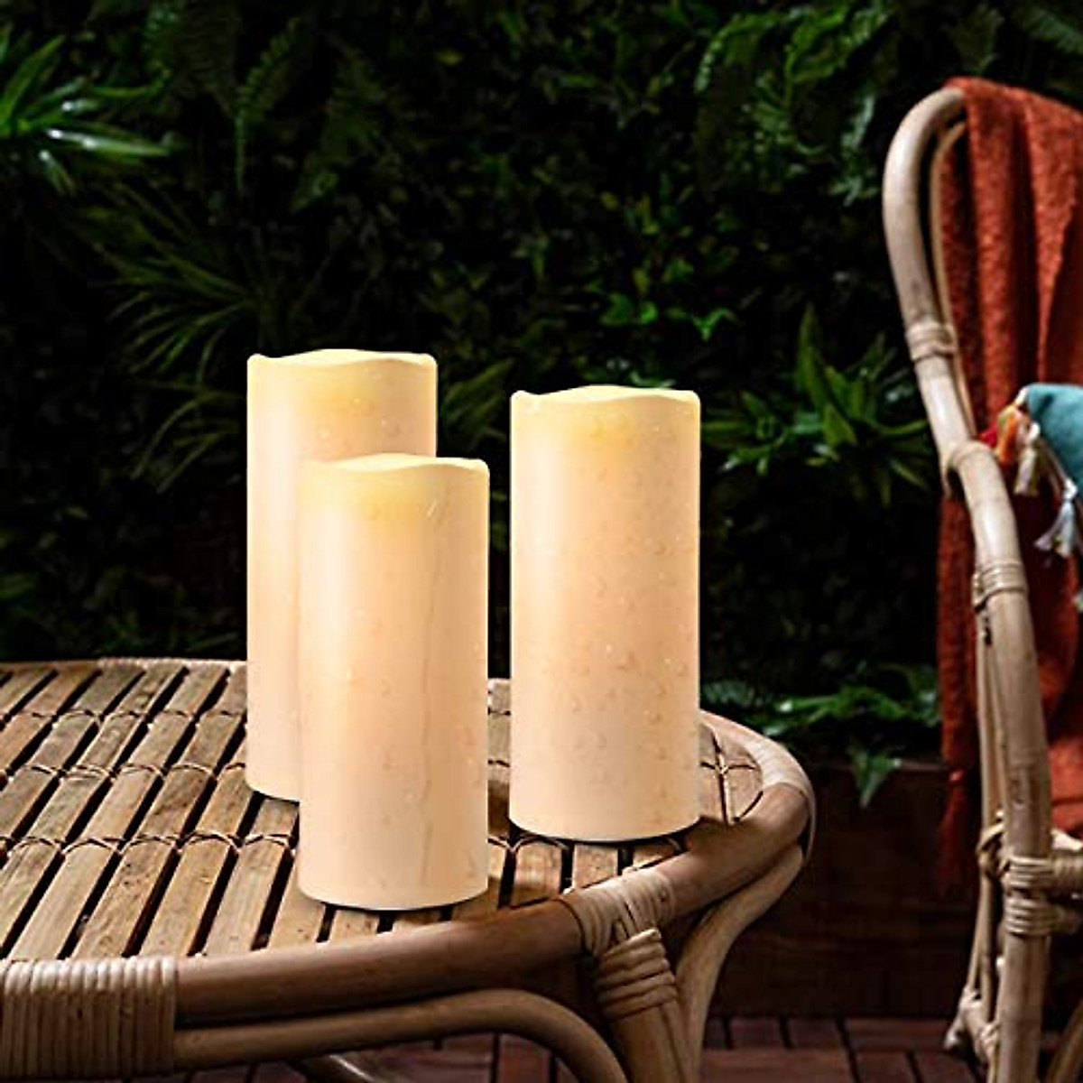 Amagic 10” x 4” Outdoor Waterproof Candles with Remote Control, Battery Operated Large Flameless Candles with Timer, Won’t melt, Long-Lasting, Ivory White, Set of 2
