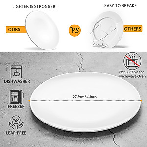 HSDT Melamine Restaurant Plates White 11 Inch Wide Side Flat Bottom Deep Round Dinner Plates Salad Plates Lunch Plates Durable and Easy to Clean Set of 6,PYW-11-06