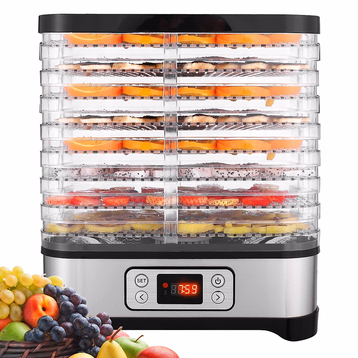 Food Dehydrator Machine, Fruit Dehydrators with 8-Trays, Digital Timer and Temperature Control(95ºF-158ºF) for Food, Jerky, Meat, Fruit, Herbs and Vegetable, 400 Watt, BPA Free