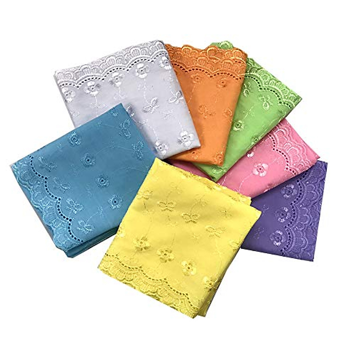 AMORNPHAN Set of Daisy Floral Flower Embroidered Eyelet Lace 100% Cotton Quilting Fabric for Patchwork Needlework DIY Handmade Sewing Crafting Decor Face mask Precut 18x22 Inches (Set of 7 Pieces)