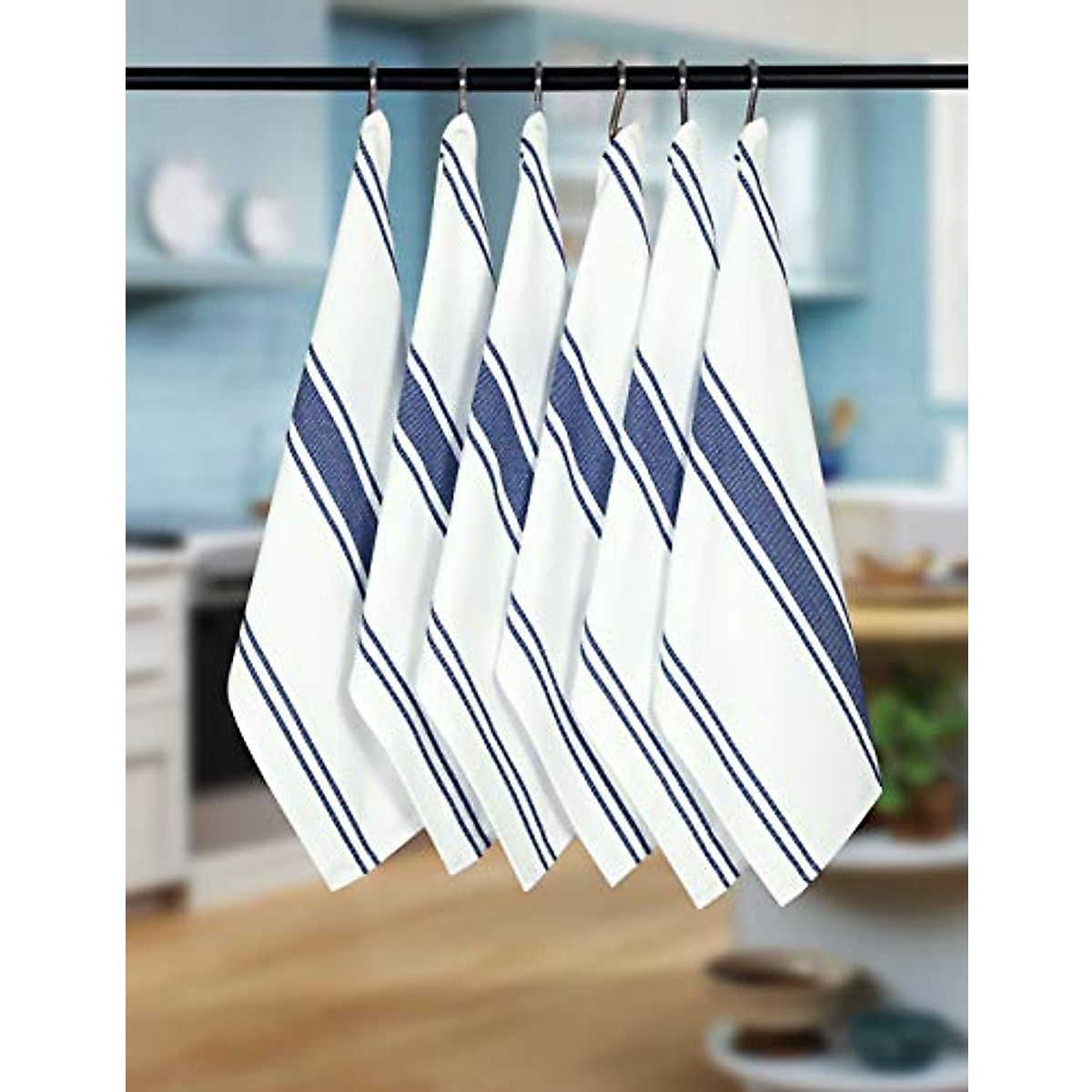 Linen Hub Set of 12 Kitchen Dish Towels Cotton 15x25 Absorbent Durable Washable, Tea Towels, Dish Cloths, Bar Towels, Cleaning Towels, Kitchen Towels with Hanging Loop, Blue White
