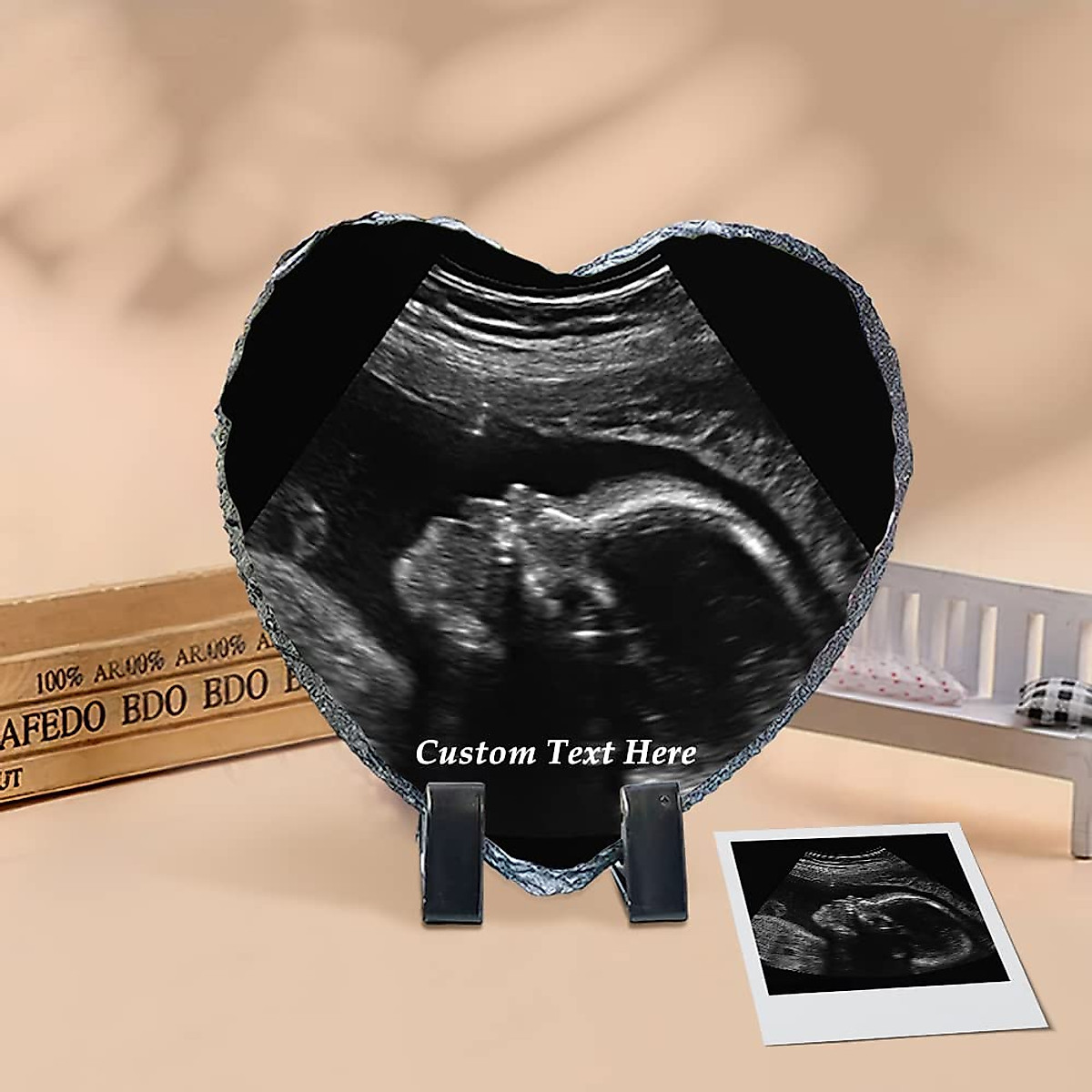 Personalized Custom Photo Heart Rock Slate Ultrasound Picture Frames, Sonogram Picture Frame Pregnancy Gifts for First Time Moms, Mom to Be Gift, Best Gifts for Expecting Mom