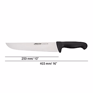 ARCOS Range Butcher Knife 10 inch Nitrum Stainless Steel. Steak Knife. Polypropylene Black Handle. Color Identification System for Prolonged and Heavy Use. Series 2900. Color Black.