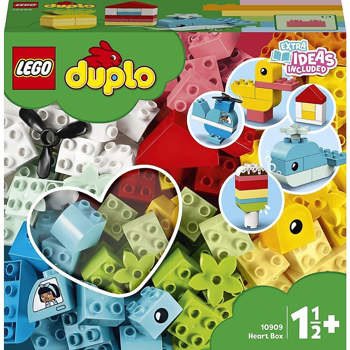 LEGO 10909 DUPLO Classic Heart Box, First Bricks Building Toy with Helicopter, Boat, Animal Toys and More, Gifts for Toddlers and Kids 1.5 Years Old