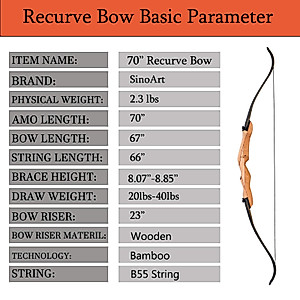 SinoArt 70" Takedown Recurve Bow Adult Archery Competition Athletic Bow Weights 14-40 LB Right Handed Archery Kit for Outdoor Training Hunting Shooting(24LBs, Right Hand)