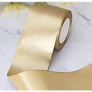 ATRBB 25 Yards 3 Inches Wide Satin Ribbon Perfect for Wedding Satin Chair Sash and Gift Wrapping (Old Gold)