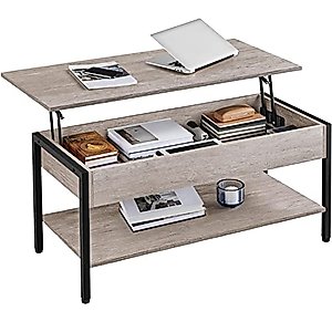 Yaheetech Lift Top 41 in Coffee Table with Hidden Storage Compartment, Wooden Lift Up Central Table for Living Room, Reception Room, Industrial Style, Gray