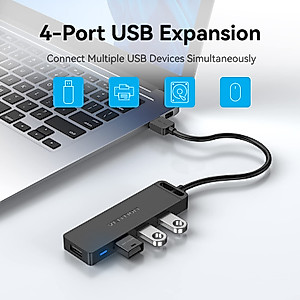 USB Hub, VENTION 4-Port USB Hub 2.0 Splitter with Charging Port for Notebook PC, USB Flash Drives, Mobile HDD for MacBook Pro, iMac, Surface Pro, XPS (0.5FT/0.15m)