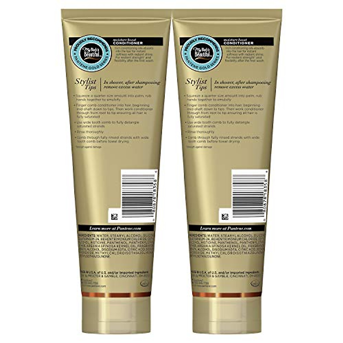 Pantene, Sulfate and Paraben Free Conditioner with Argan Oil, Pro-V Gold Series, for Natural and Curly Textured Hair, 8.4 fl oz, Twin Pack