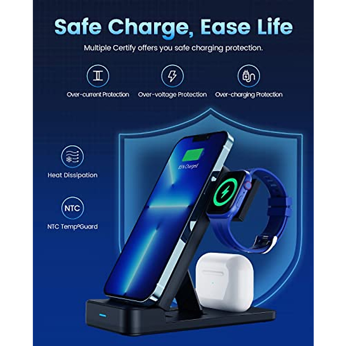 Wireless Charger, PEXXUS Portable 3 in 1 Wireless Charging Station for Multiple Devices,for iPhone 14 13 12 11 pro max XS 8,Samsung Galaxy, Apple Watch Charging Stand, Airpods 2 3 Pro Charger