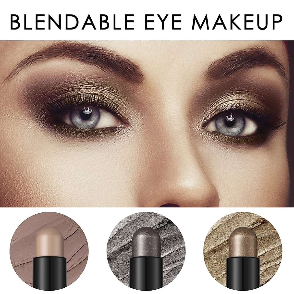 FOCALLURE 3PCS Cream Eyeshadow Stick Sets, Light to Dark, Matte and Shimmer Eye Brightener Pencil,Long Lasting Eye Shadow Highlighter Makeup,Smoky Star