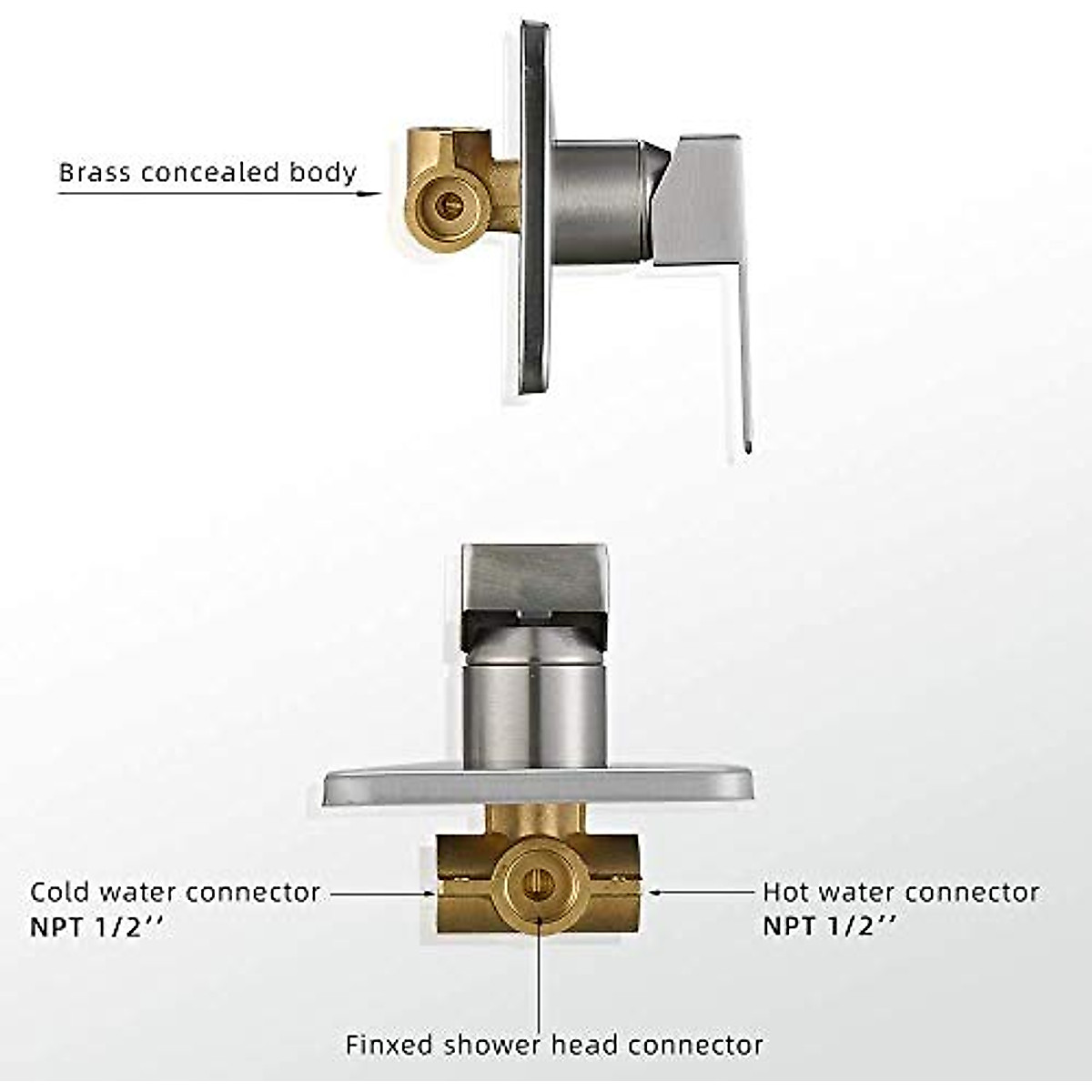 JingGang Shower Faucet Brushed Nickel Rain Shower Head Shower Faucets Sets Complete Bathroom Rainfall Shower System, Single Function Shower Trim Kit with Rough-in Valve
