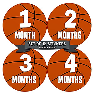 Baby Monthly Stickers - Monthly Milestone Stickers - Baby Month Stickers for Boy - Basketball Sports - Style 225