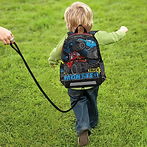 Glaphy Red Blue Monster Trucks Car Kids Toddler Backpack for Boys Girls, Children Bag Preschool Bookbag with Chest Strap for Daycare Kindergarten Travel