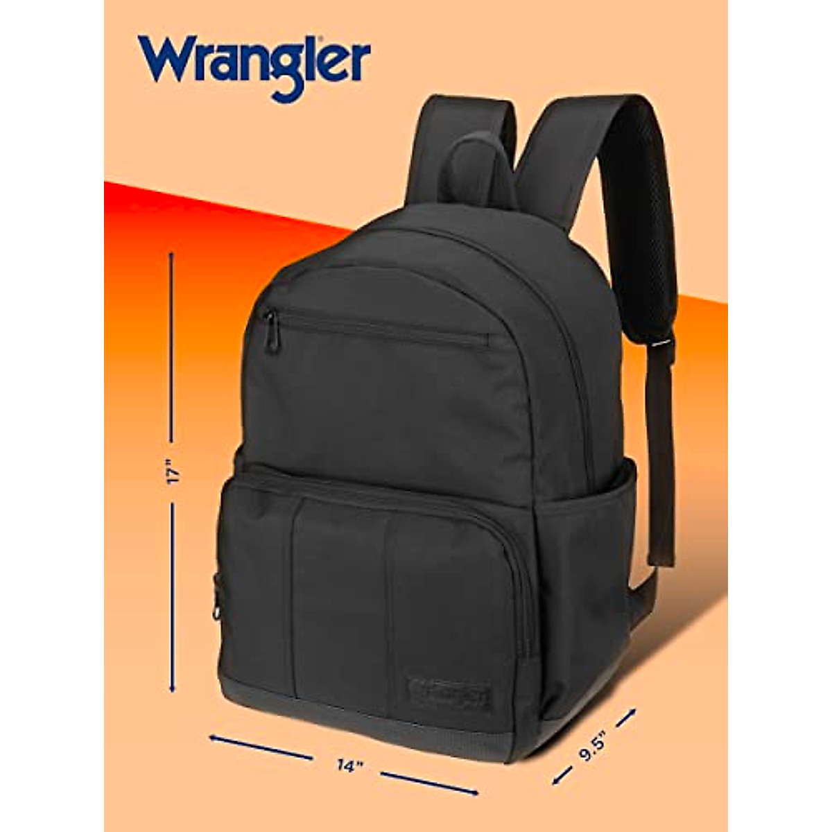 Wrangler Industry Backpack Classic Logo Water Resistant Casual Daypack with Padded Laptop Notebook Sleeve (Black)
