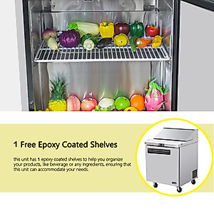 KITMA 28" W Sandwich/Salad Prep Table Refrigerator, Single Door Salad Prep Table with 7.5 Cu.Ft Commercial Refrigerator Base, Cutting Board, and 12 Pans Capacity (33 °F - 38°F)