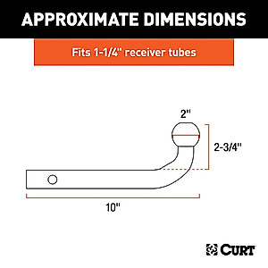 CURT 45552 Euro Trailer Hitch Mount with 2-Inch Trailer Ball, Fits 1-1/4-Inch Receiver, 3,500 lbs, 2-3/4-Inch Height