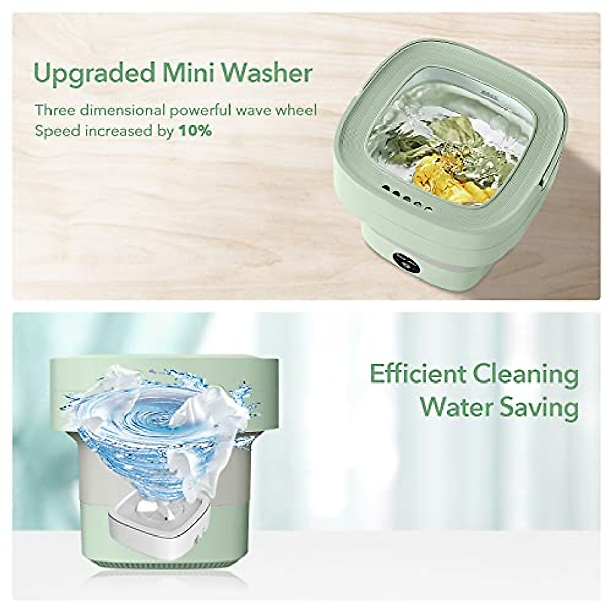 Portable Washing Machine with Effective Steri-lizing Function, Foldable Mini Small Washer for Baby Clothes, Underwear or Small Items, Suitable for Apartment, Laundry, Camping, RV, Travel (110V-240V)