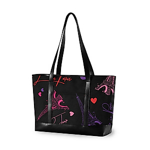 Bonjour Paris Laptop Tote Bag for Women Handbags Purse Canvas Teacher Tote Bags Work Travel Bag with Fashion Zipper