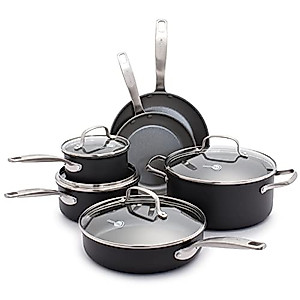GreenPan Chatham Hard Anodized Healthy Ceramic Nonstick 10 Piece Cookware Pots and Pans Set, Gray & Chatham Hard Anodized Healthy Ceramic Nonstick, 11" Everyday Frying Pan Skillet, Gray