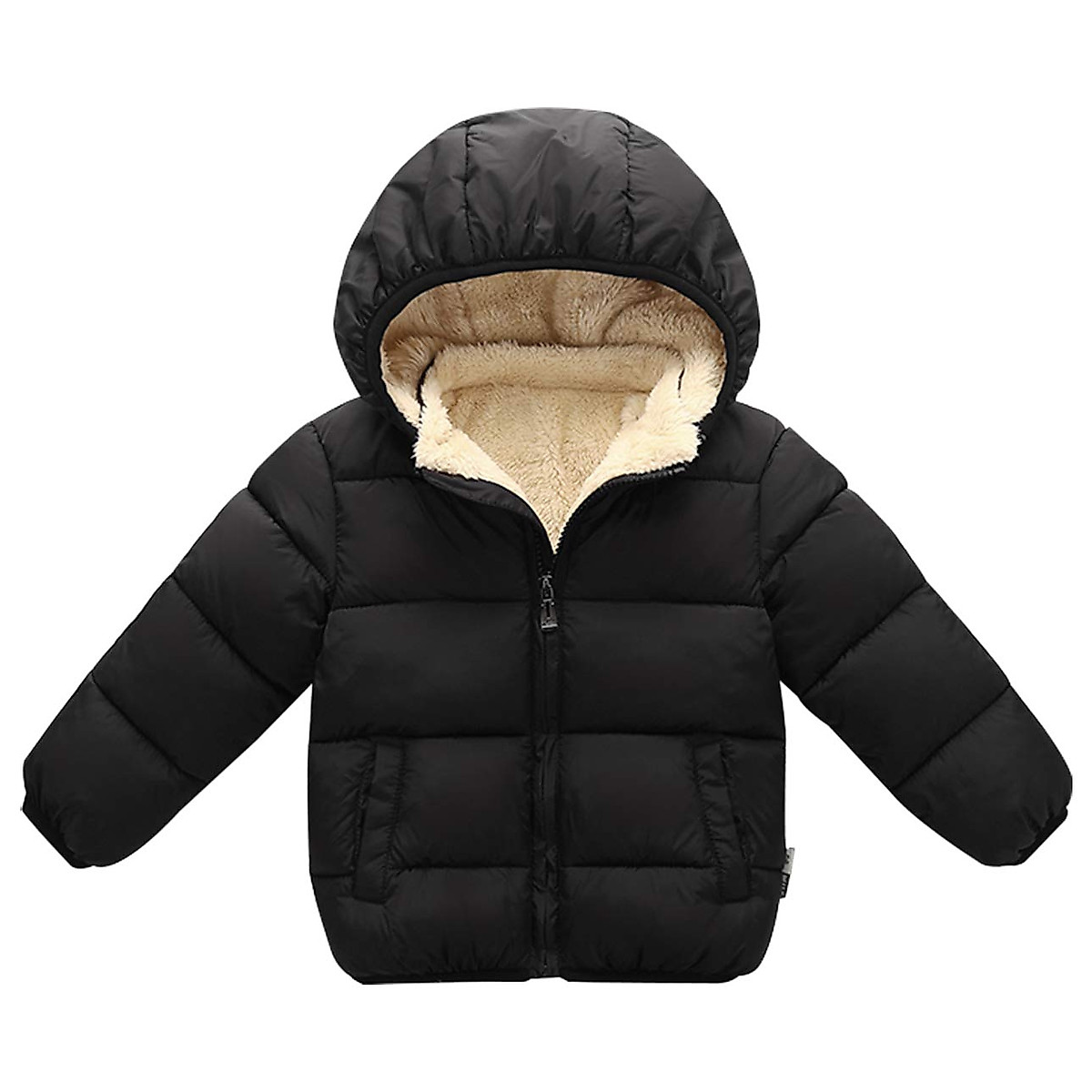 Happy Cherry Toddler Snowsuit Soft Thick Long Sleeve Jacket with a Removable Hooded Zipper Clothing Black Large