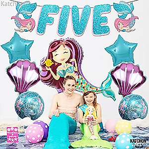 KatchOn, Mermaid 5th Birthday Decorations Girl - Pack 8 | Mermaid Birthday Decorations for Girls 5 | Mermaid Birthday Party Supplies | Mermaid Balloons 5, Little Mermaid Party Decorations 5 Year Old