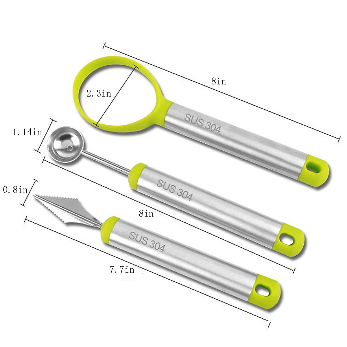 XIANGEN Fruit Carving Knife Set 3-in-1 Set for Home Use Fruit Cutting and Fruit Sacking Supplies Watermelon Digging Ball shaped triangular V-shaped fruit carving knife