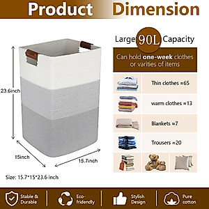 SIXDOVE Laundry Hamper 90L Extra Large Laundry Basket, Woven Blanket Basket, Cotton Woven Storage Basket Hamper with Handles for Living Room, Large Basket Pillows, Blankets, Clothes-Gradient Grey