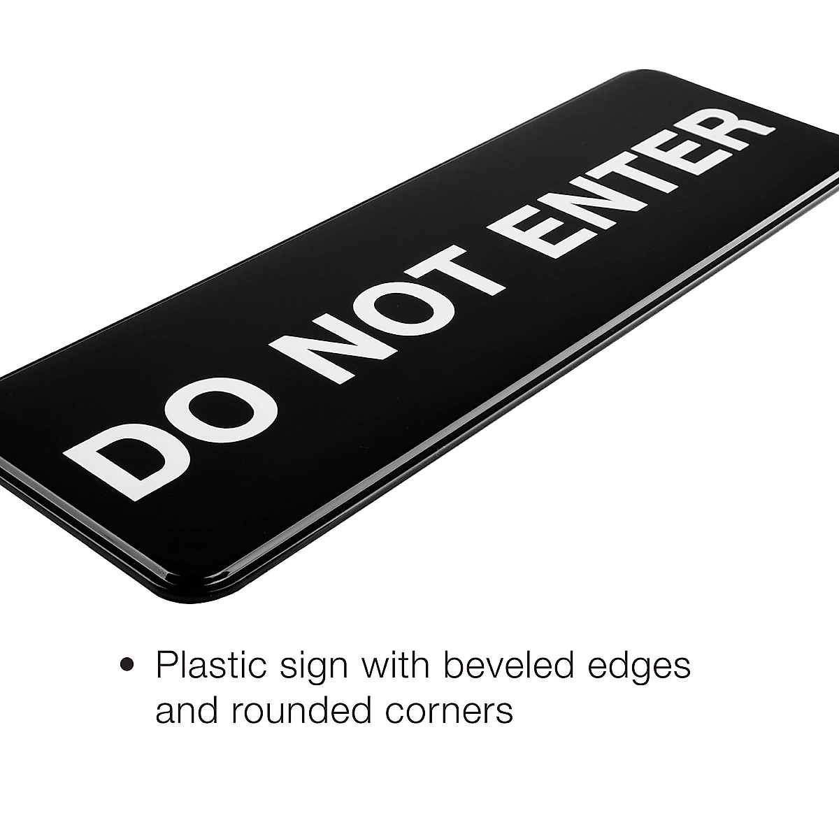 Excello Global Products Do Not Enter Sign: Easy to Mount Informative Plastic Sign with Symbols 9"x3", Pack of 3 (Black)
