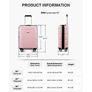 LUGGEX Purple Luggage Sets 3 Piece for Women - Expandable Carry on Luggage Set with Spinner Wheels - Lightweight Fashion Travel Companion