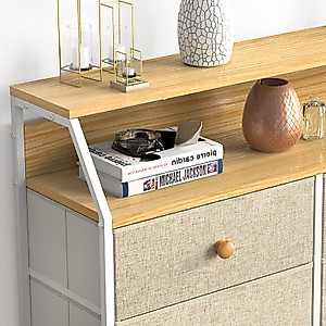 REAHOME 8 Drawer Steel Frame Wood Top Storage Organizer Dresser for Closet, Living Room, and Entryway with 2 Additional Drawer Organizers, Taupe