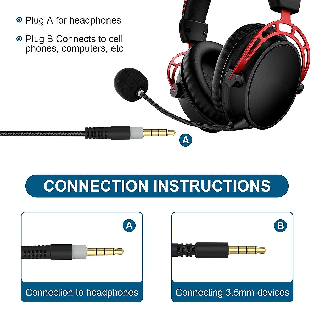 HyperX Cloud Alpha Replacement Cable - Compatible with Cloud Alpha, Mix, Flight, Logitech G633, G933 Gaming Headsets - 3.5mm Audio Cable with Mute & Volume Control (No Mic, 4.9ft)