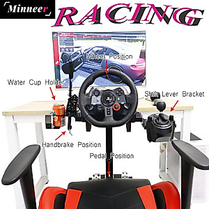 Minneer Racing Wheel Stand with V2 Support Game Support Stand Up Simulation Driving Cockpit for Logitech G29, G27, G25, G920, All Thrustmaster Racing Simulator Wheel Stand Without Wheel and Pedals