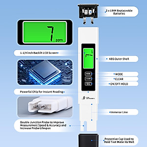 2024 All-New 4 in 1 Accurate & Instant Read TDS Meter Digital Water Tester 0-9990ppm, EC Meter & Temperature Meter(°C, °F), Pool Test Kit with (2)Extra Batteries, Water Test Meter for Drinking Water